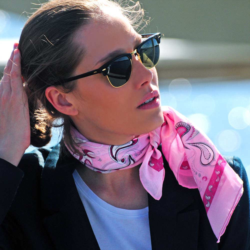 SILK-COTTON BANDANA - Rose- 27" x 27" - ANNE TOURAINE Paris™ Scarves ...