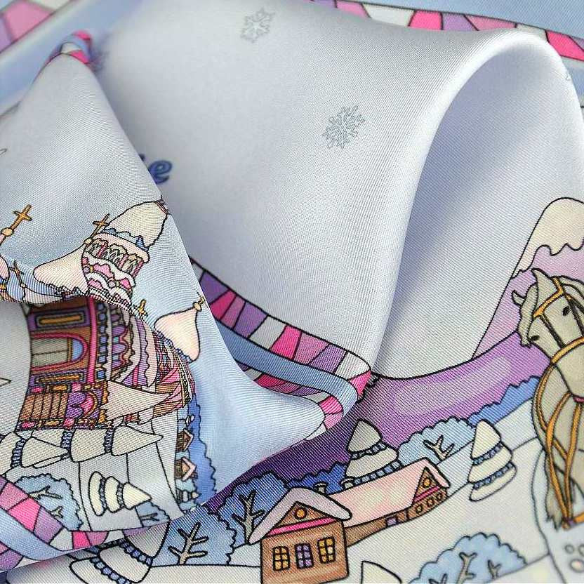 French silk scarves - twill - winter - blue - 27x27" - ANNE TOURAINE ...